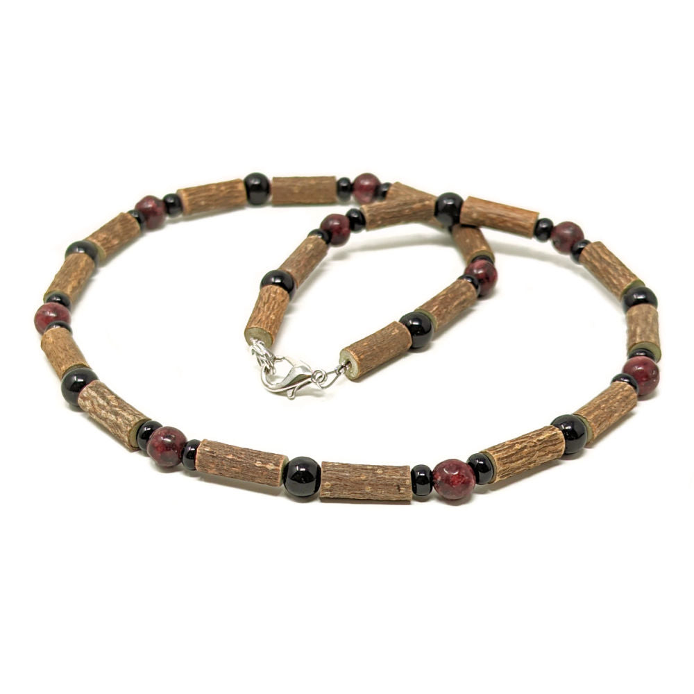 Hazel Wood & Burgundy Sesame Jasper Adult Necklace