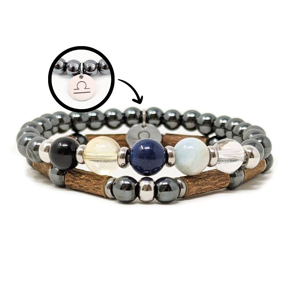 LIBRA 6 mm Hematite Bracelet Duo