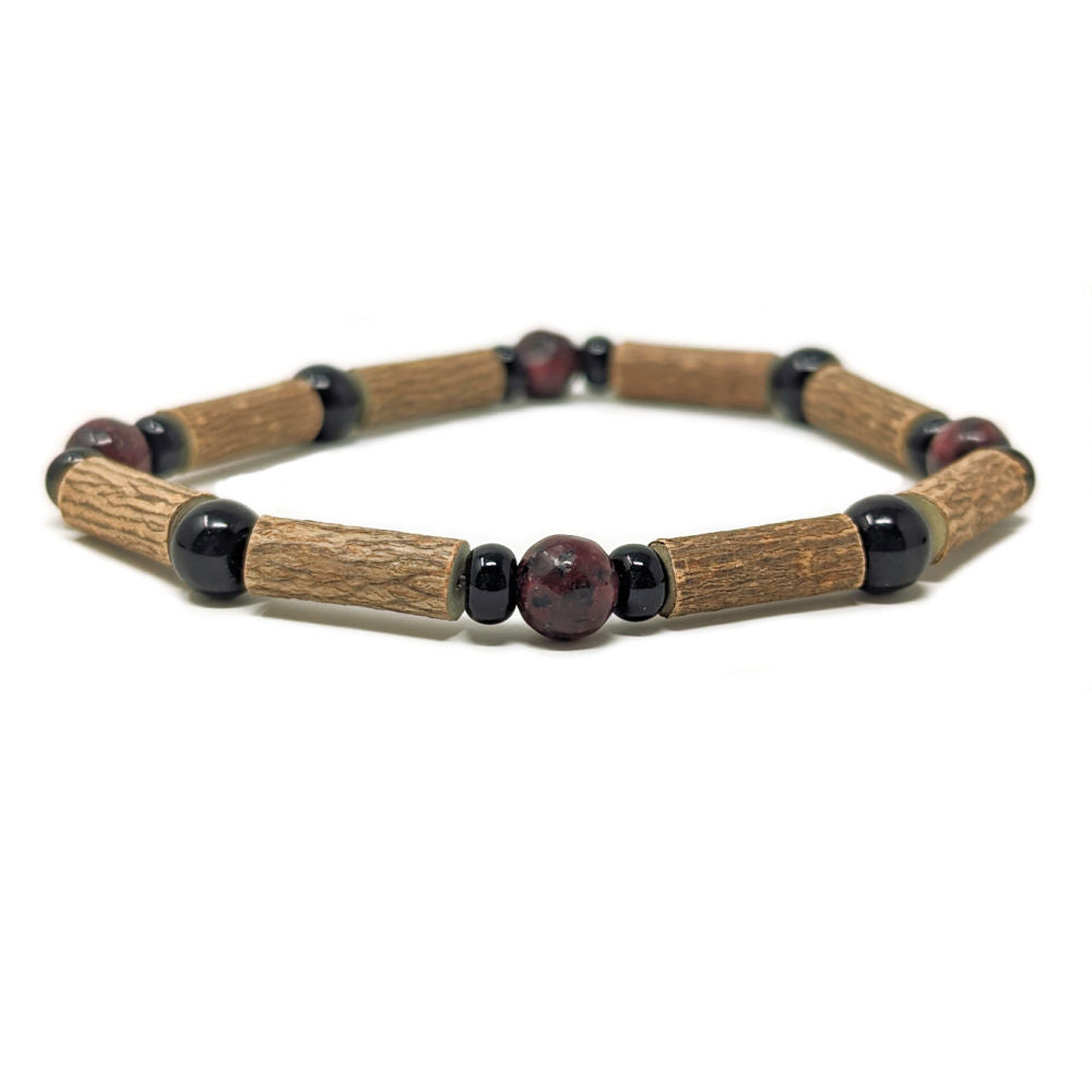 Hazel Wood & Burgundy Sesame Jasper Single Bracelet
